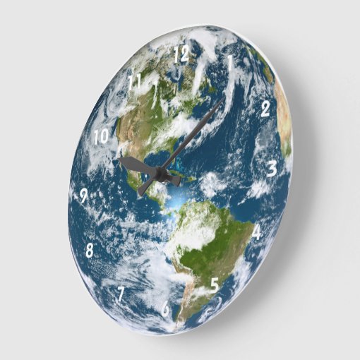 Earth wall clock with numbers | Zazzle
