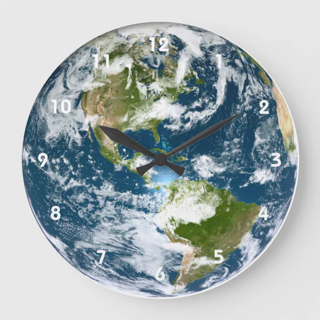 Earth wall clock with numbers | Zazzle