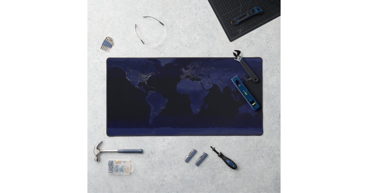 Earth World Map City Lights at Night Satellite Desk Mat | Zazzle