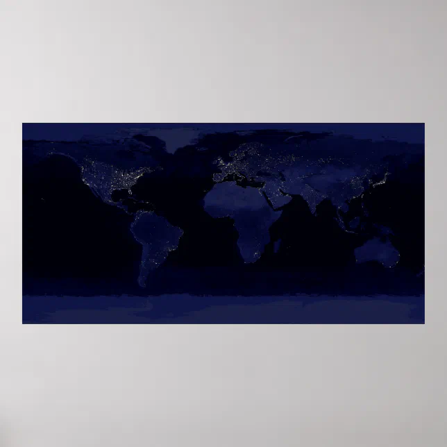 Earth World Map City Lights at Night Satellite Poster | Zazzle