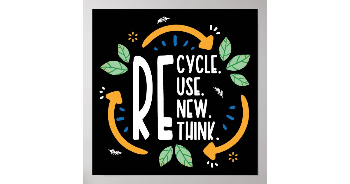 EarthDay Recycle Reuse Renew Rethink Environmental Poster | Zazzle