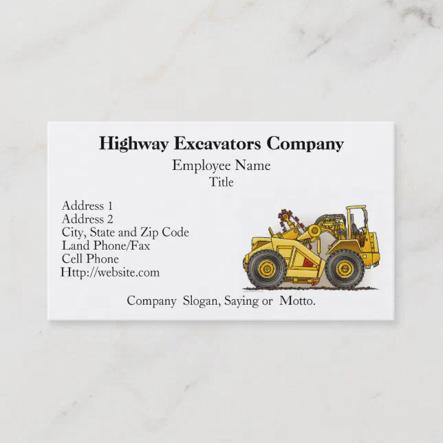 Earthmover Scraper Business Cards | Zazzle