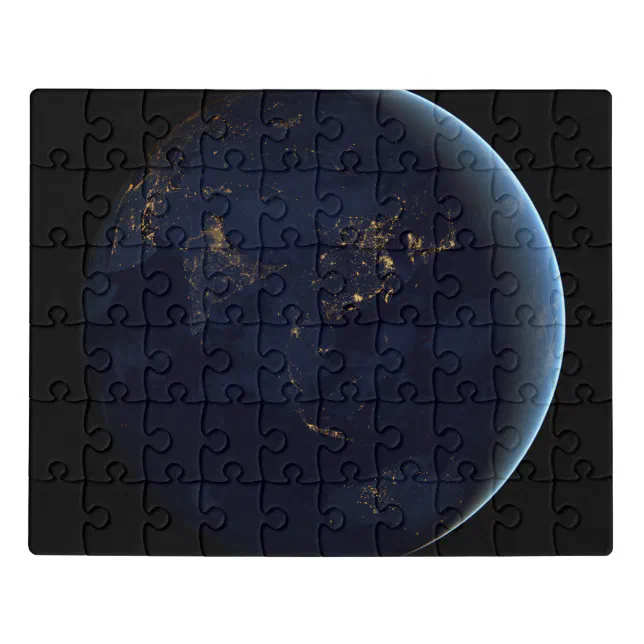 Earth's City Lights At Night On Asia And Australia Jigsaw Puzzle | Zazzle