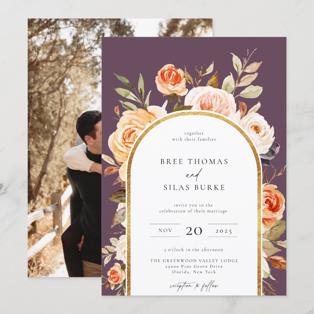 Earthy Autumn Botanical Floral Arch Frame Wedding Invitation | Zazzle