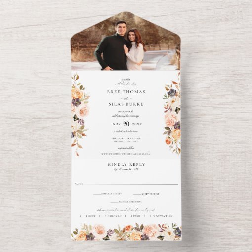 Earthy Autumn Floral Terracotta Wedding All In One Invitation | Zazzle