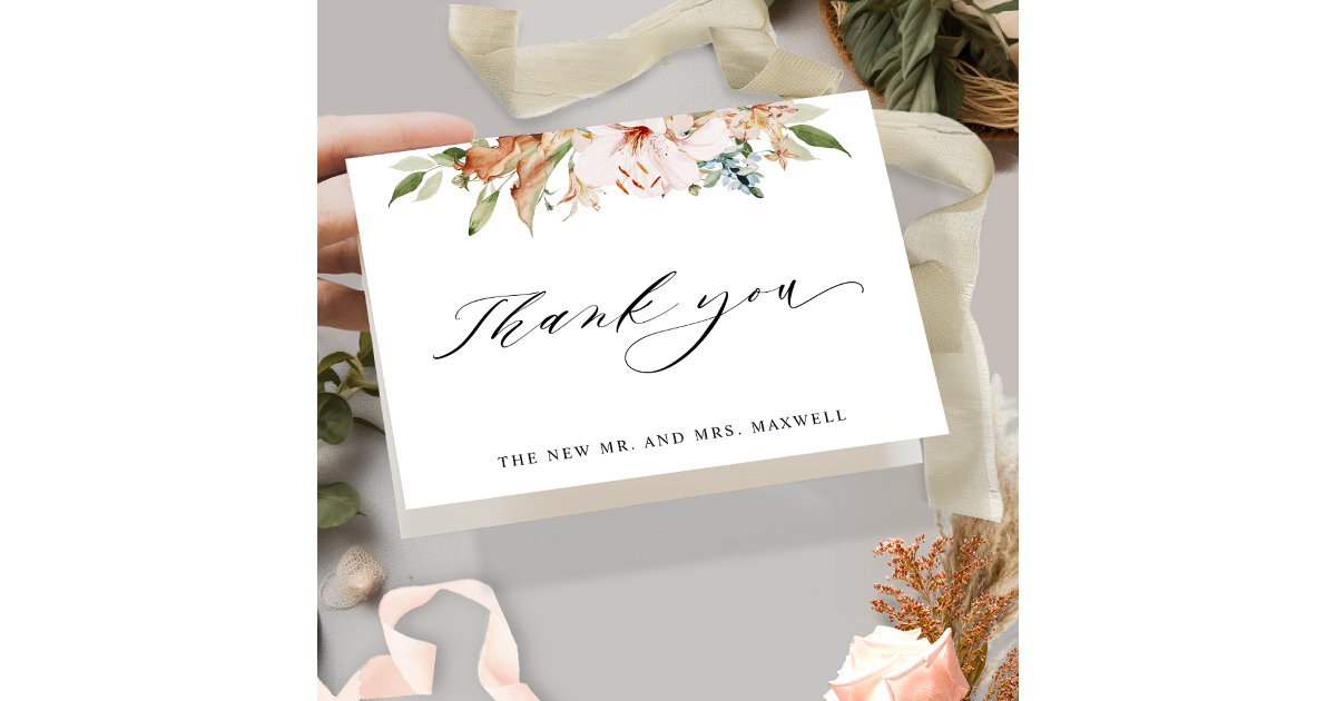 Earthy Blooms, Elegant Wedding Folded Thank You Card | Zazzle