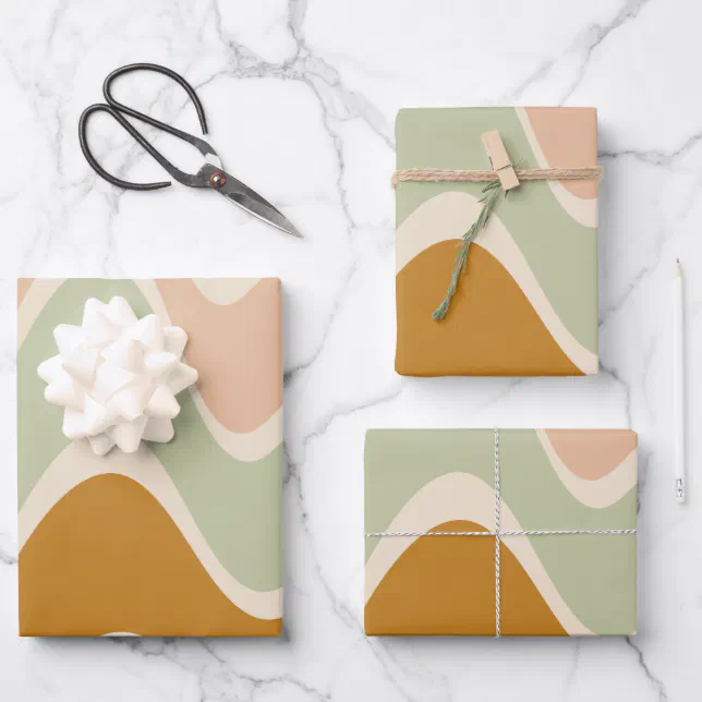 Earthy Boho Abstract Wavy Swirl Lines in Pastels Wrapping Paper Sheets ...