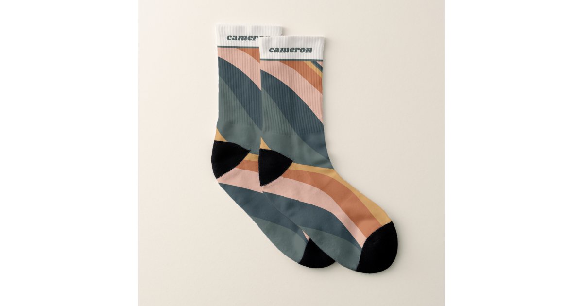 Earthy Boho Wavy Lines Terracotta Personalized Socks | Zazzle