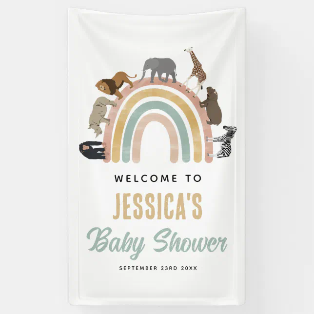 Earthy Colors Rainbow Animals Baby Shower Welcome Banner | Zazzle
