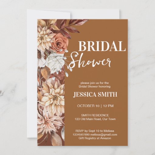 Earthy desert brown boho flower fall bridal shower invitation | Zazzle
