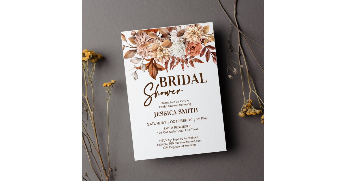Earthy desert brown boho flowers bridal shower invitation | Zazzle