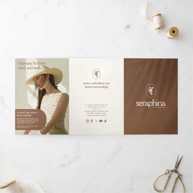 Earthy Elegance Logo Beauty, Spa Rust Brochure | Zazzle
