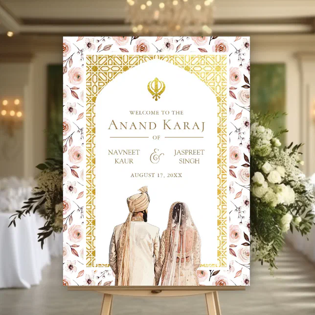 Earthy Floral Anand Karaj Wedding Welcome Sign | Zazzle