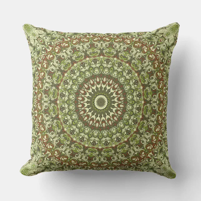 Earthy Green and Brown Mandala Pattern Design Throw Pillow | Zazzle