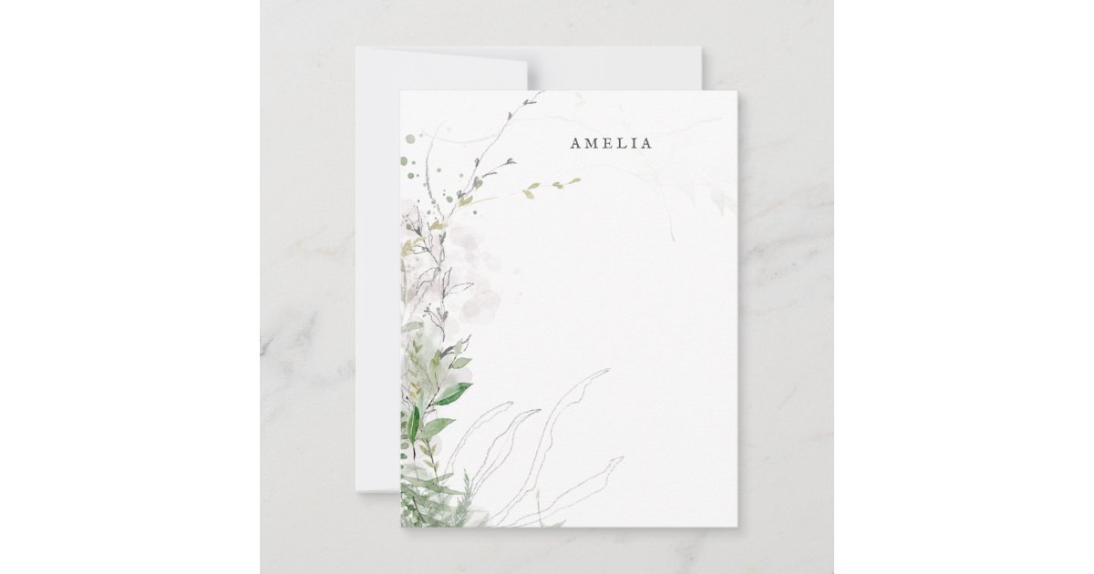 Earthy Greenery Watercolor Personalized Name Note Card | Zazzle