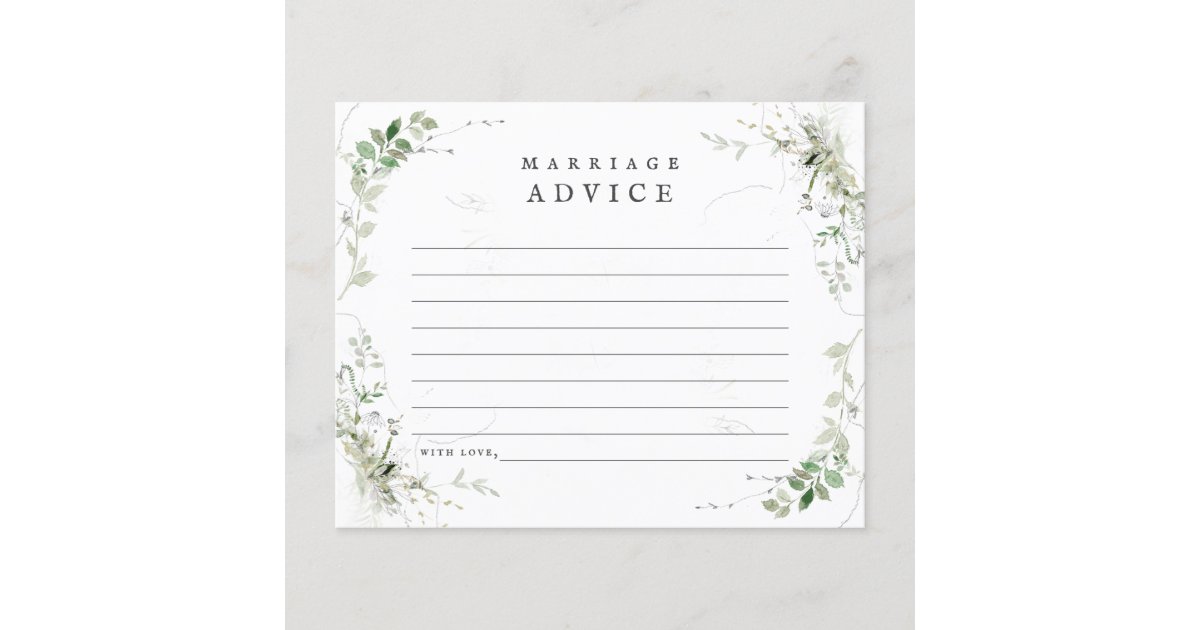Earthy Greenery Watercolor Wedding Advice Card | Zazzle