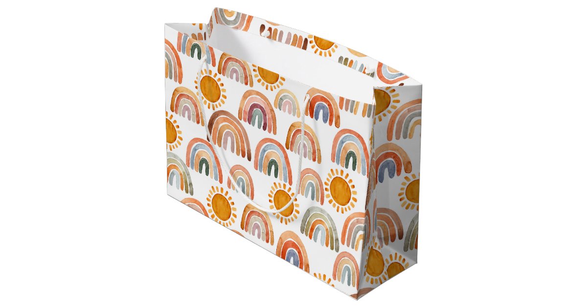 Earthy Modern Boho Rainbow and Sun Large Gift Bag | Zazzle