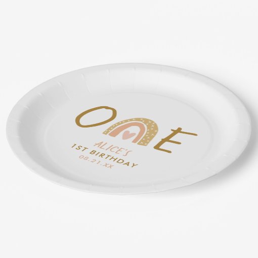 Earthy Rainbow Theme Girl 1st Birthday Paper Plates | Zazzle