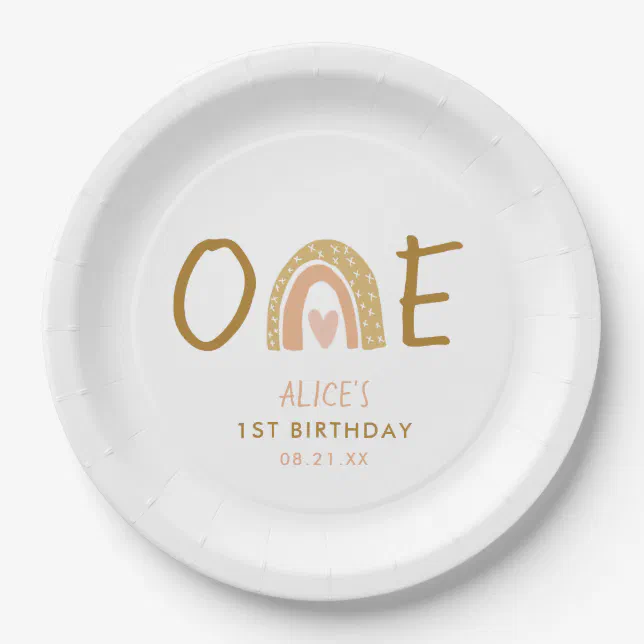 Earthy Rainbow Theme Girl 1st Birthday Paper Plates | Zazzle