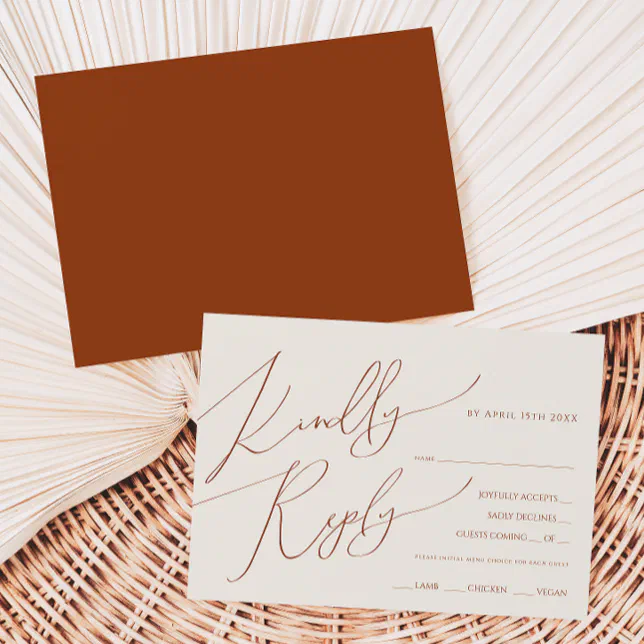 Earthy Rust | Horizontal Menu Choice RSVP Card | Zazzle