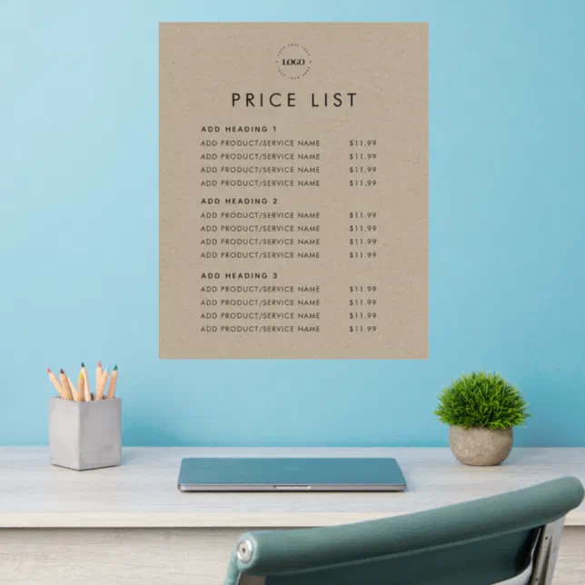 Earthy Rustic Kraft Style Logo Price List Simple Wall Decal | Zazzle