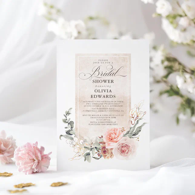 Earthy Shades Flowers Boho Elegant Bridal Shower Invitation | Zazzle
