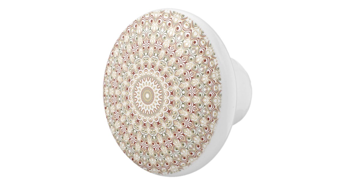 Earthy Taupe and Rust Mandala Pattern Ceramic Knob | Zazzle