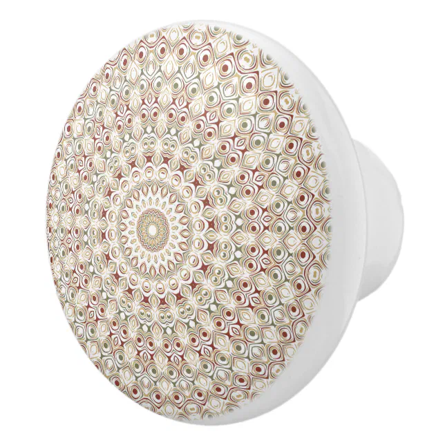 Earthy Taupe and Rust Mandala Pattern Ceramic Knob | Zazzle