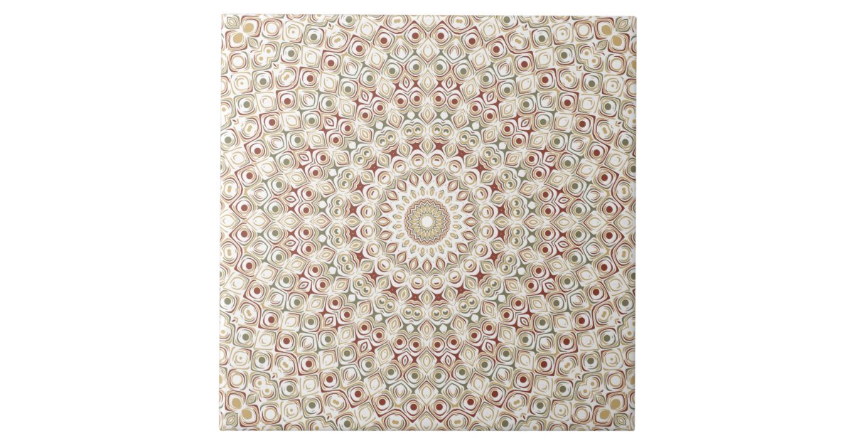 Earthy Taupe and Rust Mandala Pattern Ceramic Tile | Zazzle