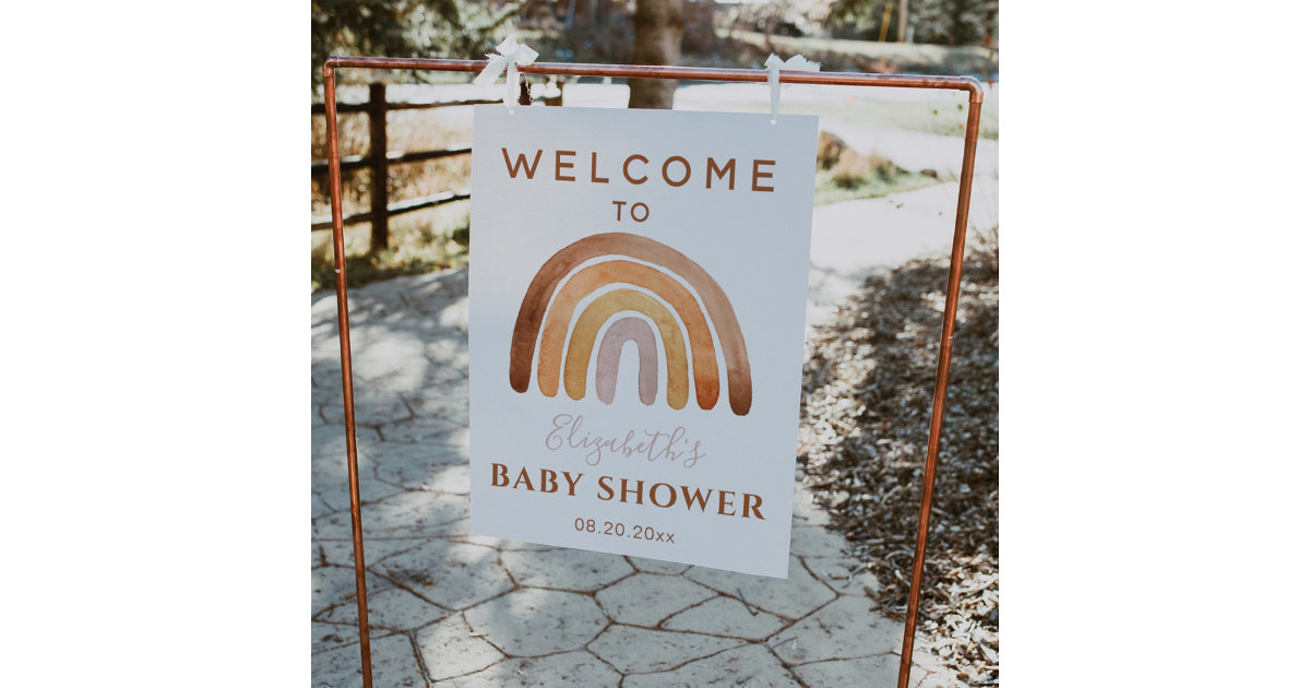 Earthy Tone Boho Rainbow Baby Shower Welcome Sign | Zazzle