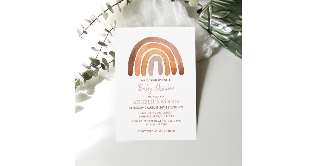 Earthy Tone Watercolor Boho Rainbow Baby Shower Invitation | Zazzle