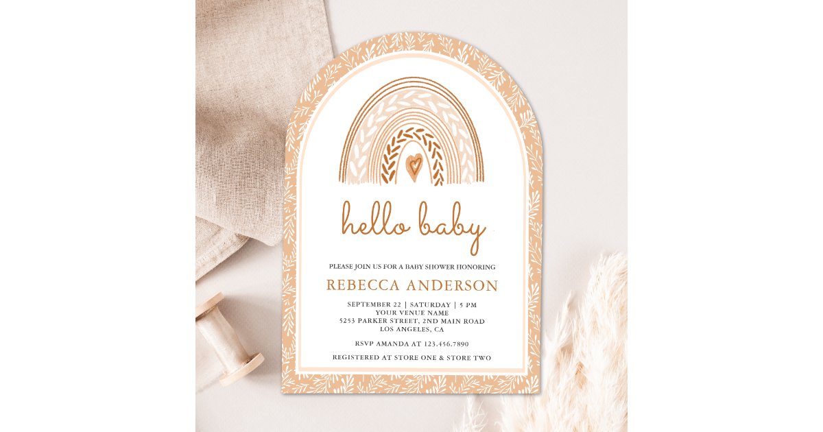 Earthy Watercolor Boho Rainbow Arch Baby Shower Invitation | Zazzle