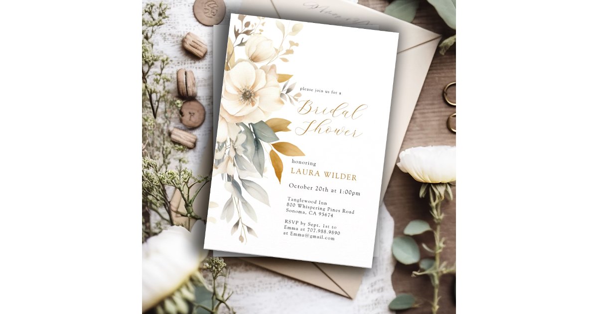 Earthy Watercolor Wildflowers Bridal Shower Invitation | Zazzle