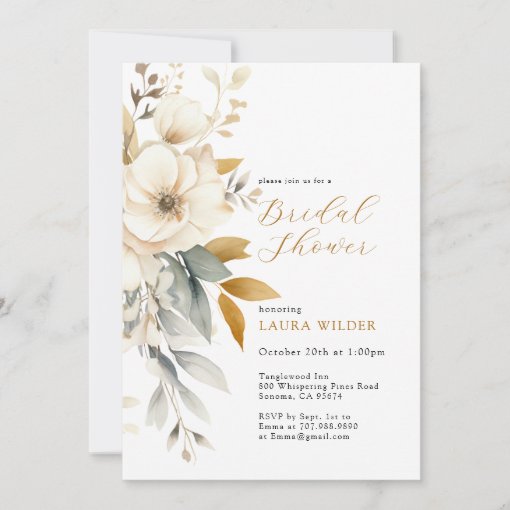 Earthy Watercolor Wildflowers Bridal Shower Invitation | Zazzle