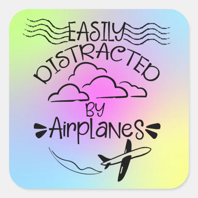Easily Distracted by Airplanes Aviator Pilot Square Sticker | Zazzle