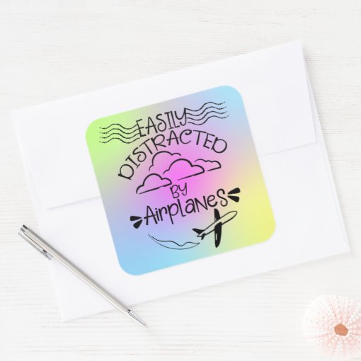 Easily Distracted by Airplanes Aviator Pilot Square Sticker | Zazzle