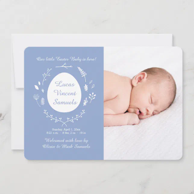 Easter Baby Blue Photo Birth Announcement | Zazzle