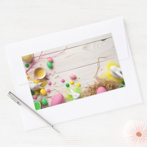 Easter Background with Easter Eggs Rectangular Sticker | Zazzle