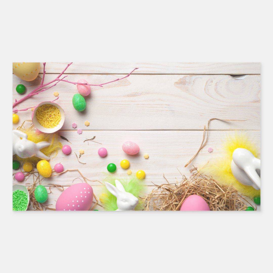 Easter Background with Easter Eggs Rectangular Sticker | Zazzle
