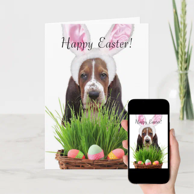 Easter Basset Hound Holiday Card | Zazzle