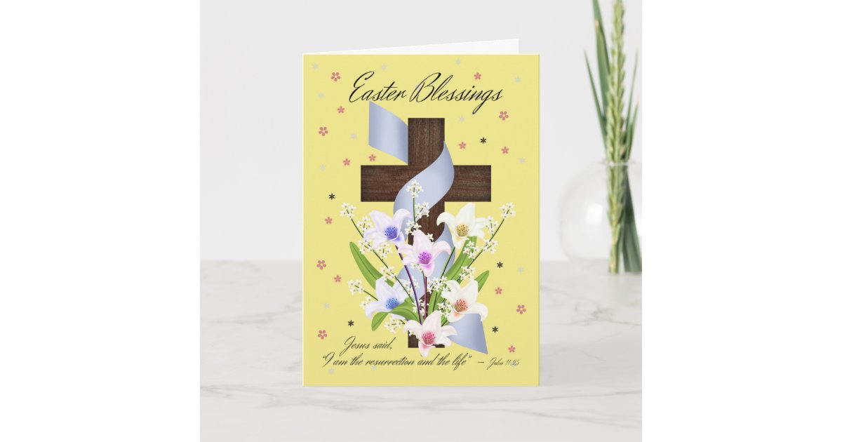 Easter Blessings - Cross And Flowers - Easter Card | Zazzle