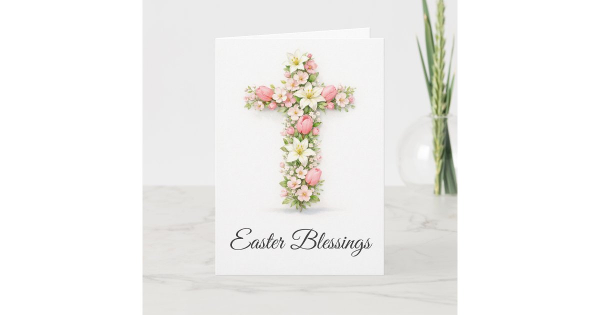 Easter Blessings Floral Cross Christian Easter Card | Zazzle