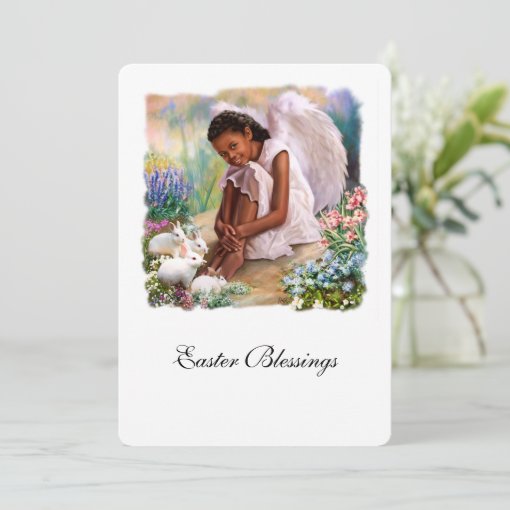 Easter Blessings. Little Afro Angel Flat Cards | Zazzle
