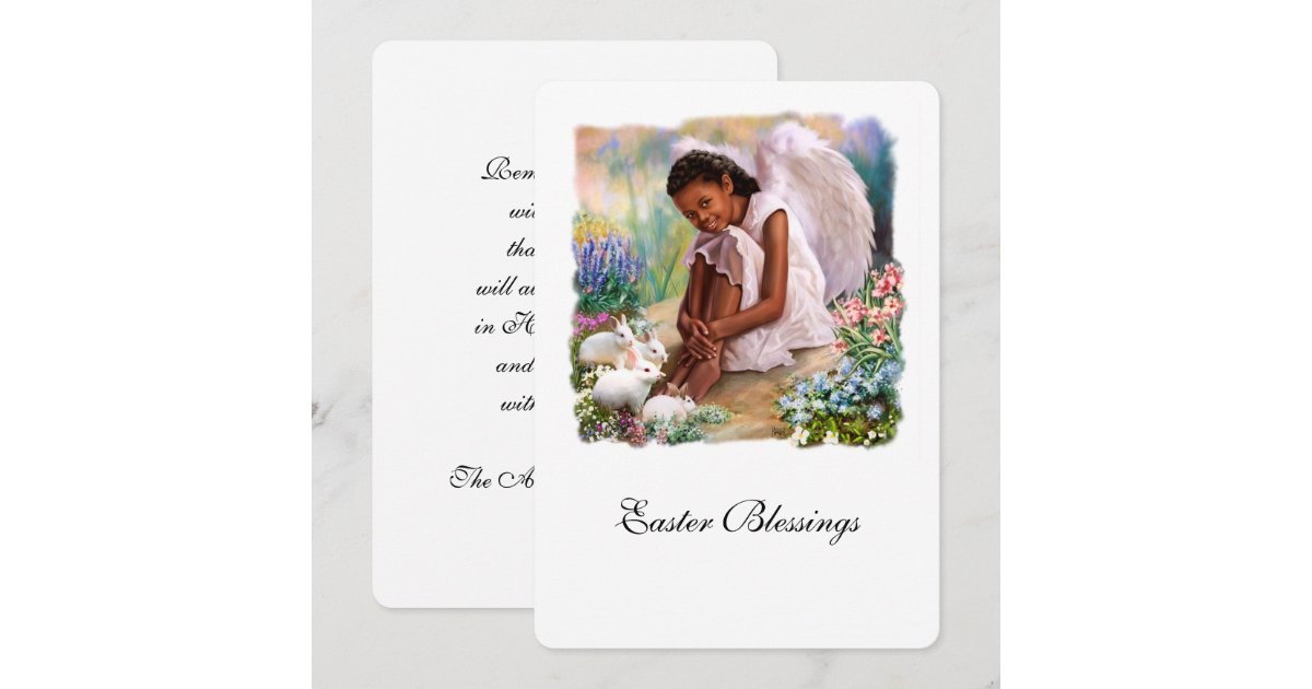 Easter Blessings. Little Afro Angel Flat Cards | Zazzle