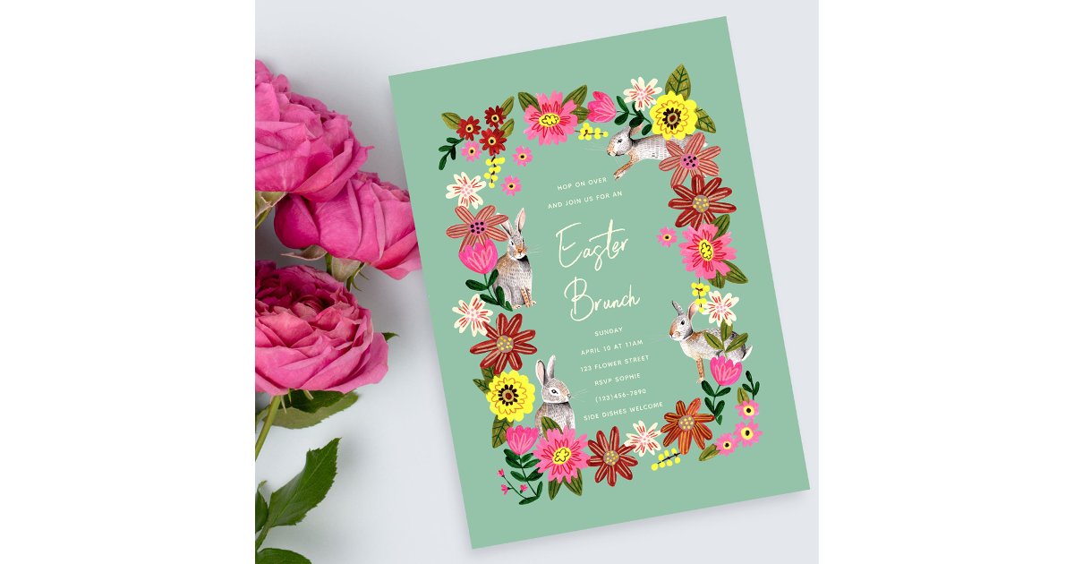 Easter brunch floral bunny invitation | Zazzle