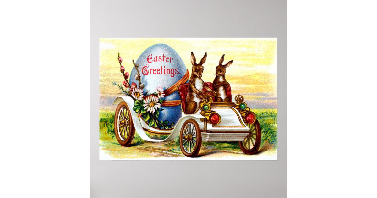 Easter Bunnies in Automobile Poster | Zazzle
