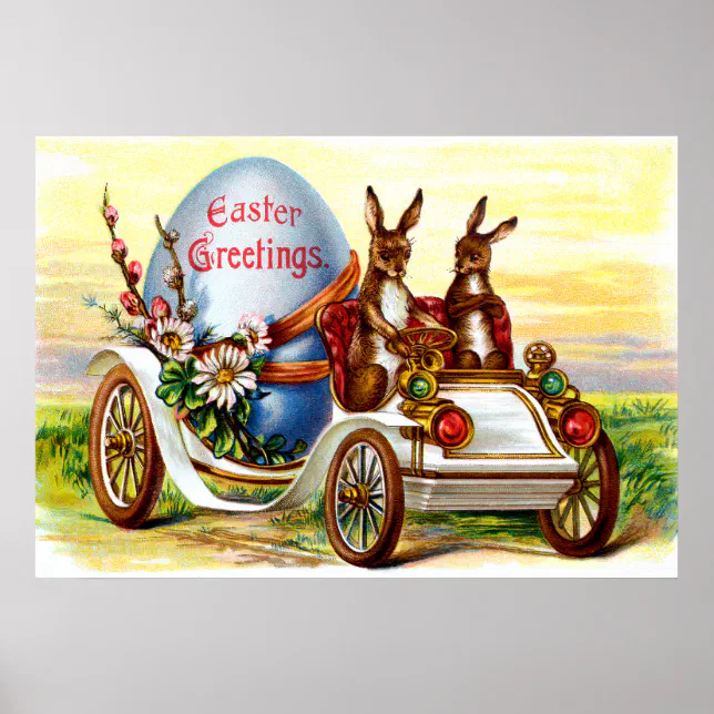 Easter Bunnies in Automobile Poster | Zazzle