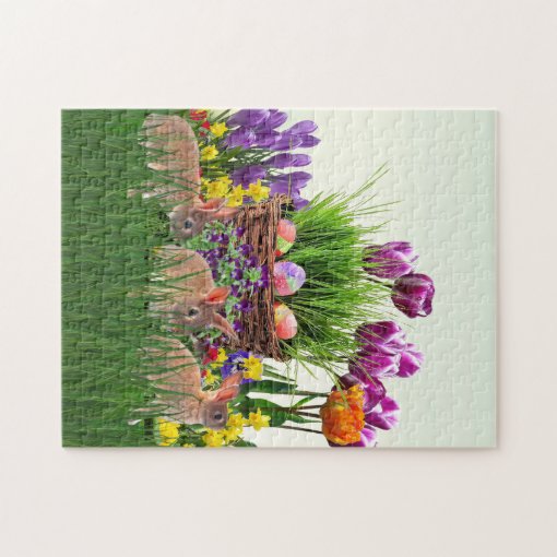 Easter Bunnies in the Garden / Fun Holiday Jigsaw Puzzle | Zazzle