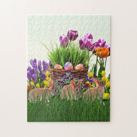 Easter Bunnies in the Garden / Fun Holiday Jigsaw Puzzle | Zazzle.com