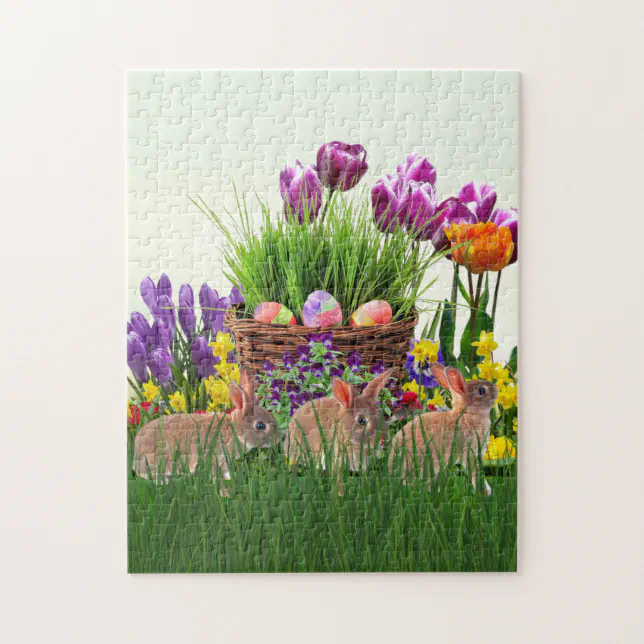 Easter Bunnies in the Garden / Fun Holiday Jigsaw Puzzle | Zazzle